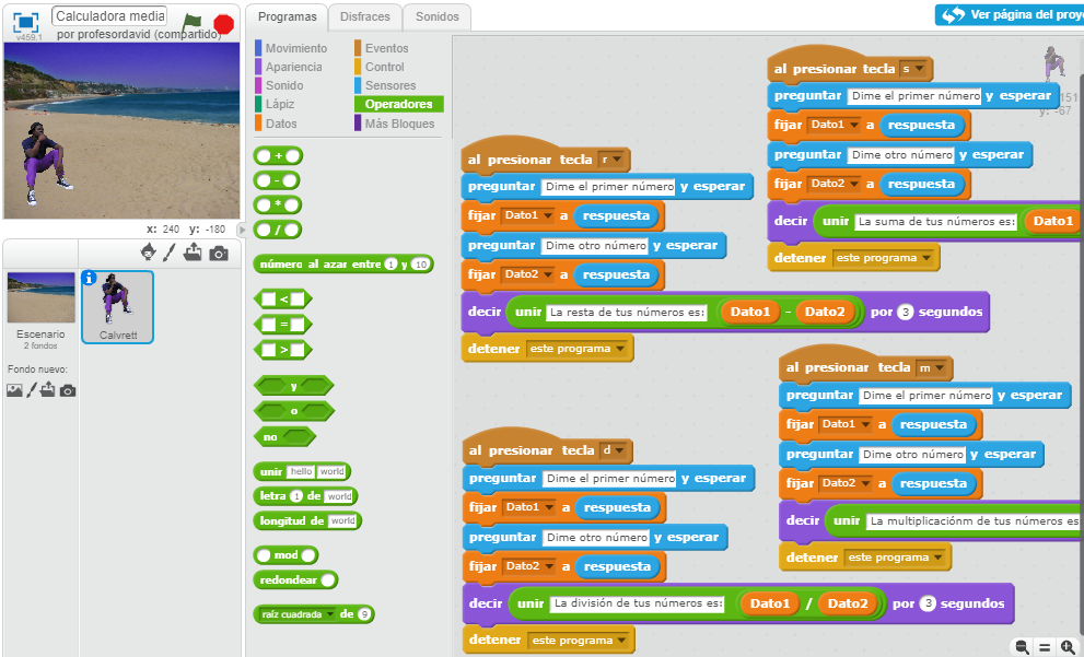 Colaboratorio Colmenar: Calculadora con preguntas mediante Scratch
