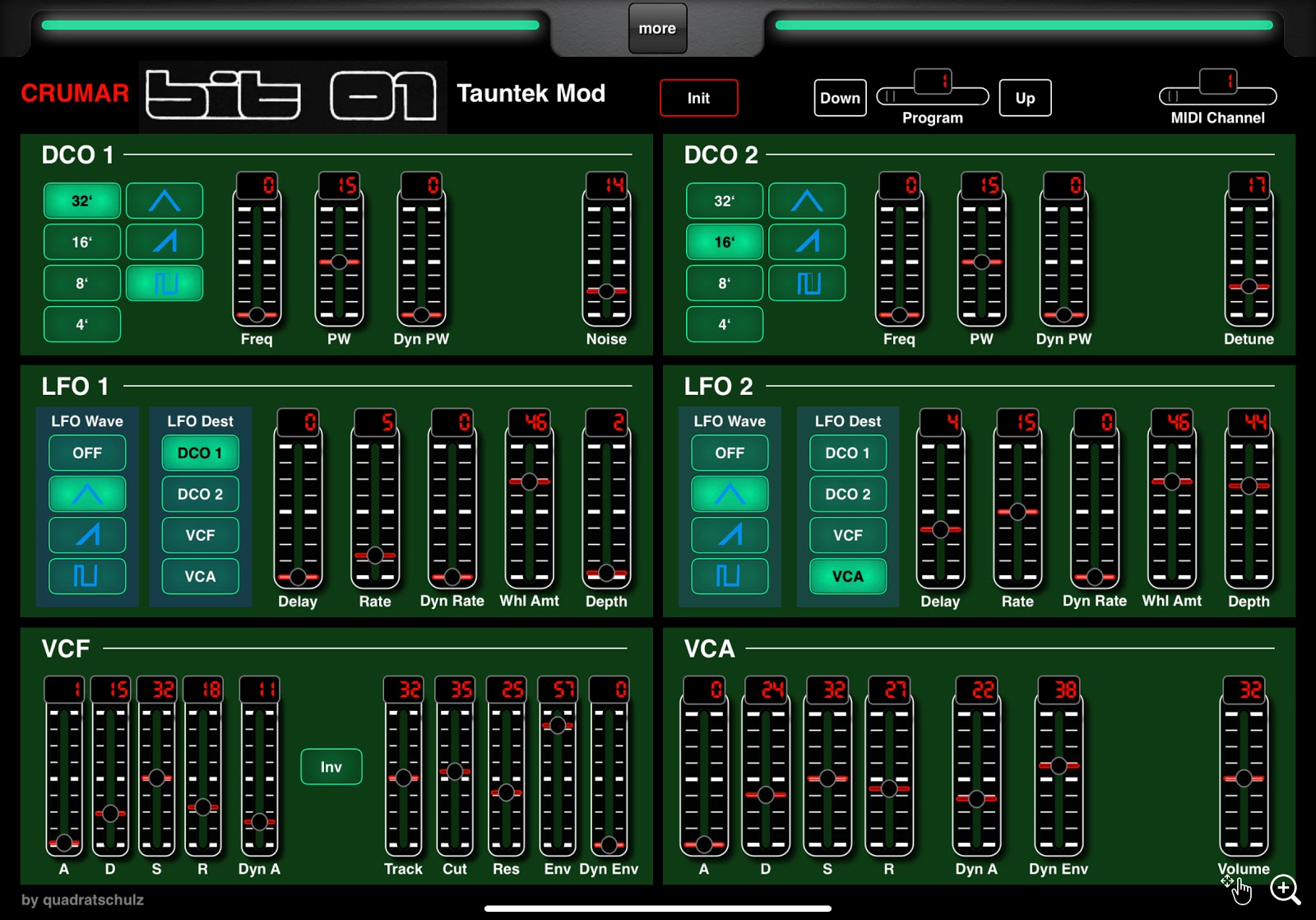 MATRIXSYNTH: MIDI Designer layout for Crumar Bit 01 w/ Tauntek Mod