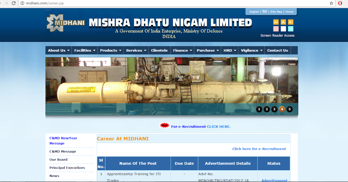 MISHRA DHATU NIGAM LIMITED(MIDHANI) in Various Post for Engineering ...