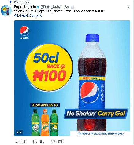 Pepsi Officially Returns 50cl Drink To N100