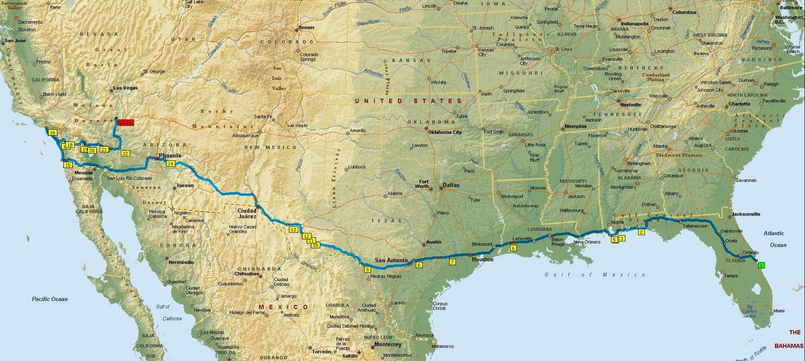 Gordo's Road Trips: Westbound Route -- Satellite Beach, Florida to San ...