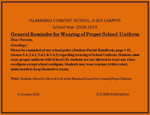 Islamabad Convent School H-8/4 Campus: Reminder for Wearing of Proper ...