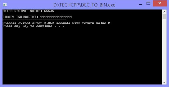 C++ Program to perform Decimal to Binary Conversion [DEVCPP/GCC] - TECHCPP