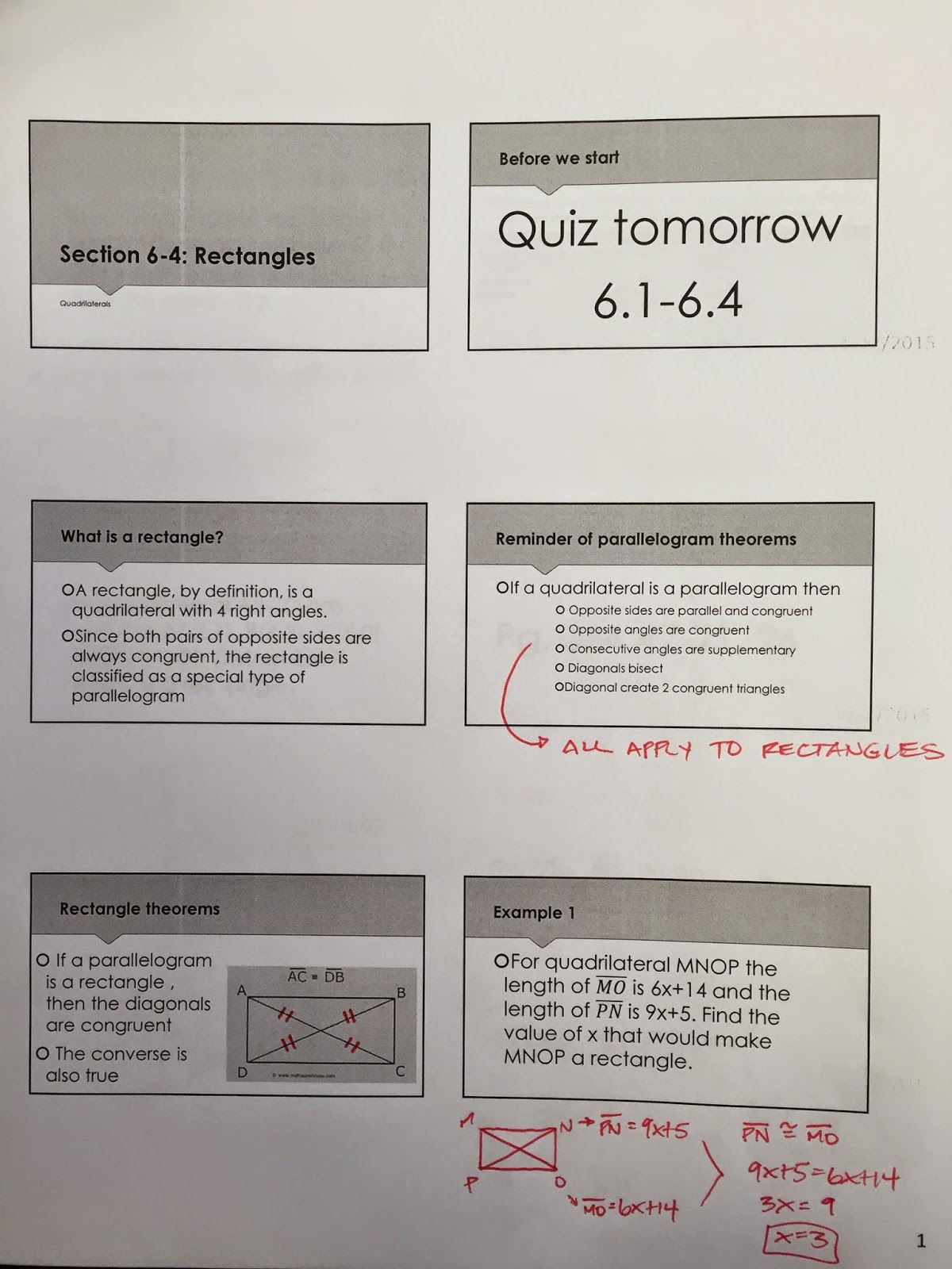Honors Geometry - Vintage High School: Section 6-4: Rectangles Honors Geometry - Vintage High School: Section 6-4: Rectangles