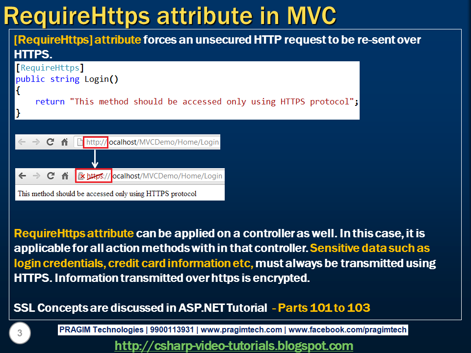 Sql server, .net and c# video tutorial: Part 75 – Require Https attribute in MVC