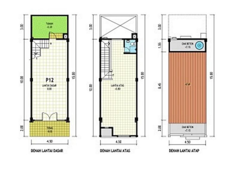 DESAIN DENAH RUMAH RUKO 2 LANTAI 7X10 M MINIMALIS | MODELRUMAHE.com