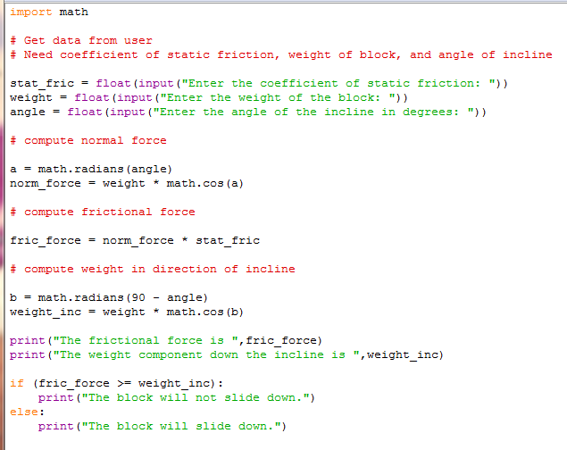 Python Advanced #3 - Physics problem of block sliding down incline