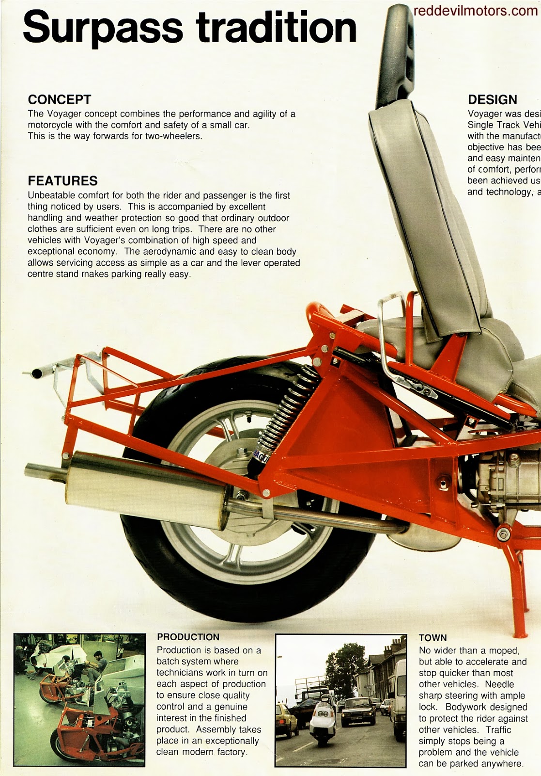 Red Devil Motors: SCL Voyager feet forward motorcycle brochure 1989