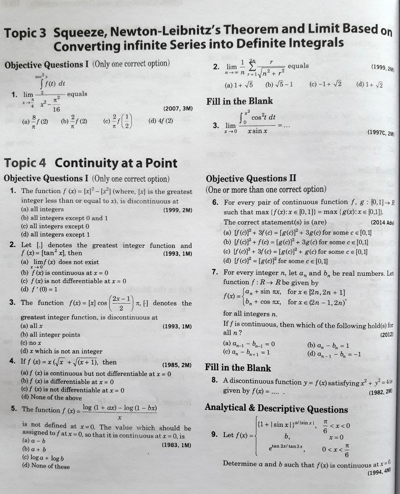 Limits , Continuity and Differentiability JEE Advanced 38 Year Previous Year Questions Free PDF ...