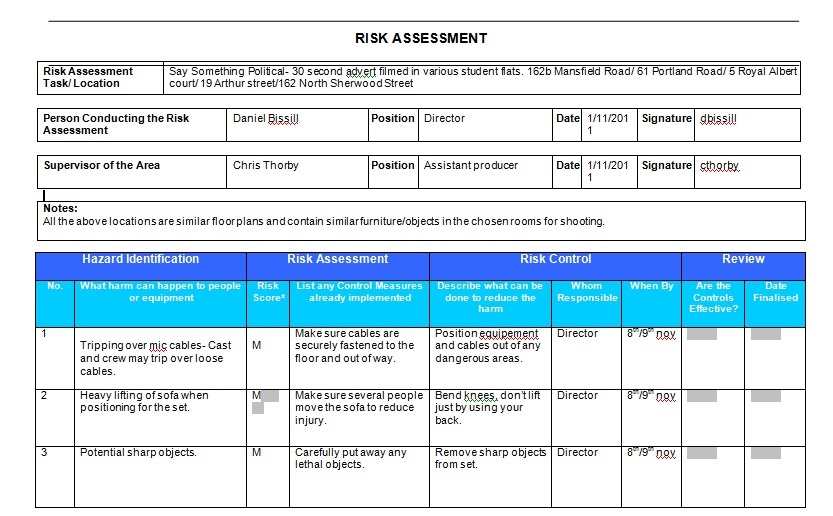 Risk Assessment Form Complete - Riset
