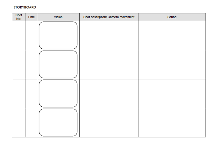 A Level Media 2014: Story Board and Recce Templates
