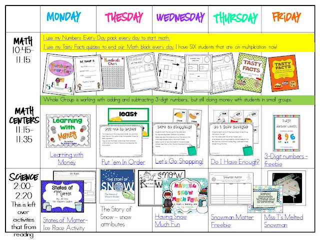 Snow week Visual plans with lots of freebies! - Teacher by the Beach