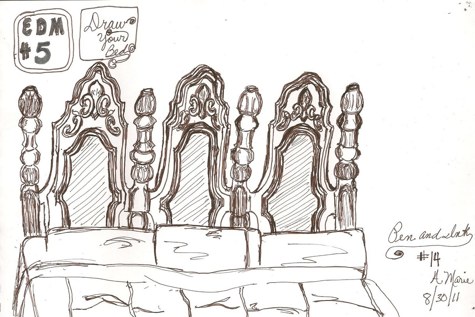 A.Marie Creatively Inspired: EDM #5 Draw Your Bed in Pen and Ink