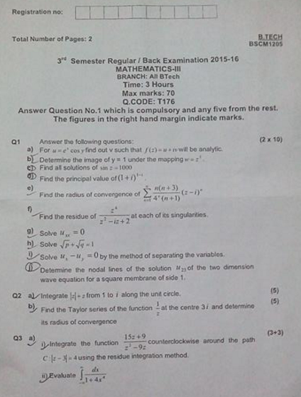 Biju Patnaik University of Technology, B.Tech Mathematics-III 2015 ...