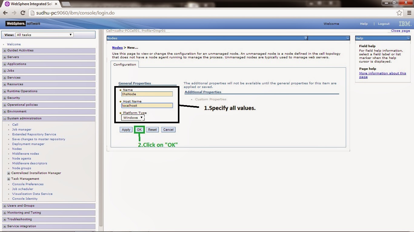 IBM WebSphere Application Server: creating unmanaged node for IBM HTTP server(ihs) in admin ...