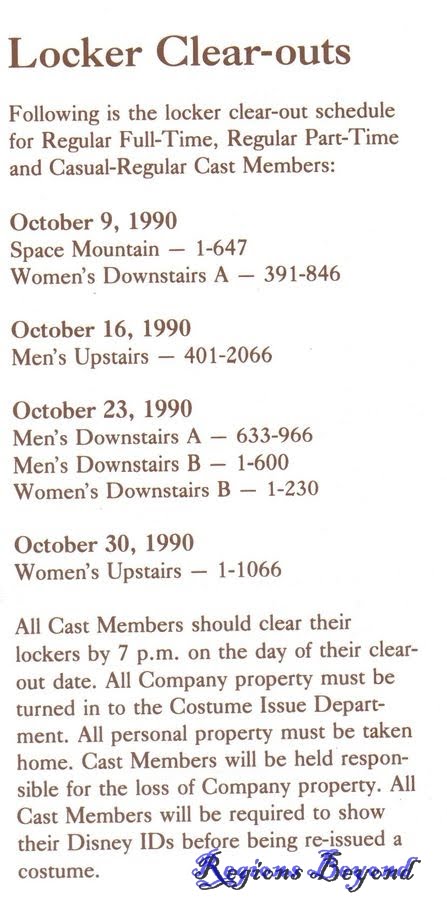 Disneyland Ephemera and Oddities: Locker cleanout notice, Disneyland ...