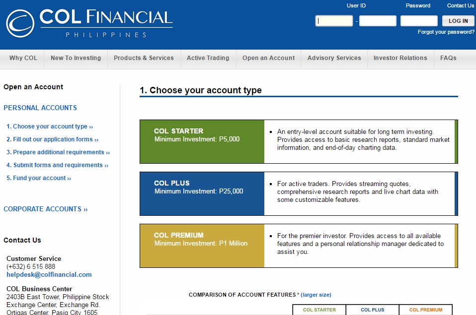 Opening an account in COL Financial