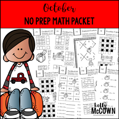Kelly McCown: October NO PREP Math Packet - 6th Grade