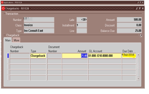 HSRoracentre: How to create chargeback in oracle receivables