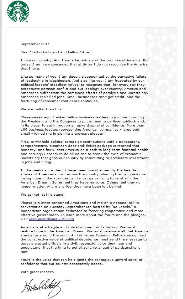 Jimmy the Gun: CEO Howard Schultz Letter 2011.."disappointed by the ...