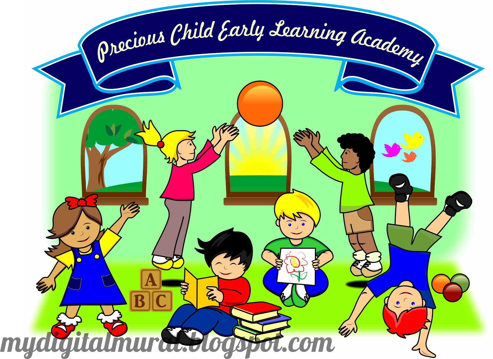 The Printer's Hub: Illustration of a Pre-School Logo wth Children Playing