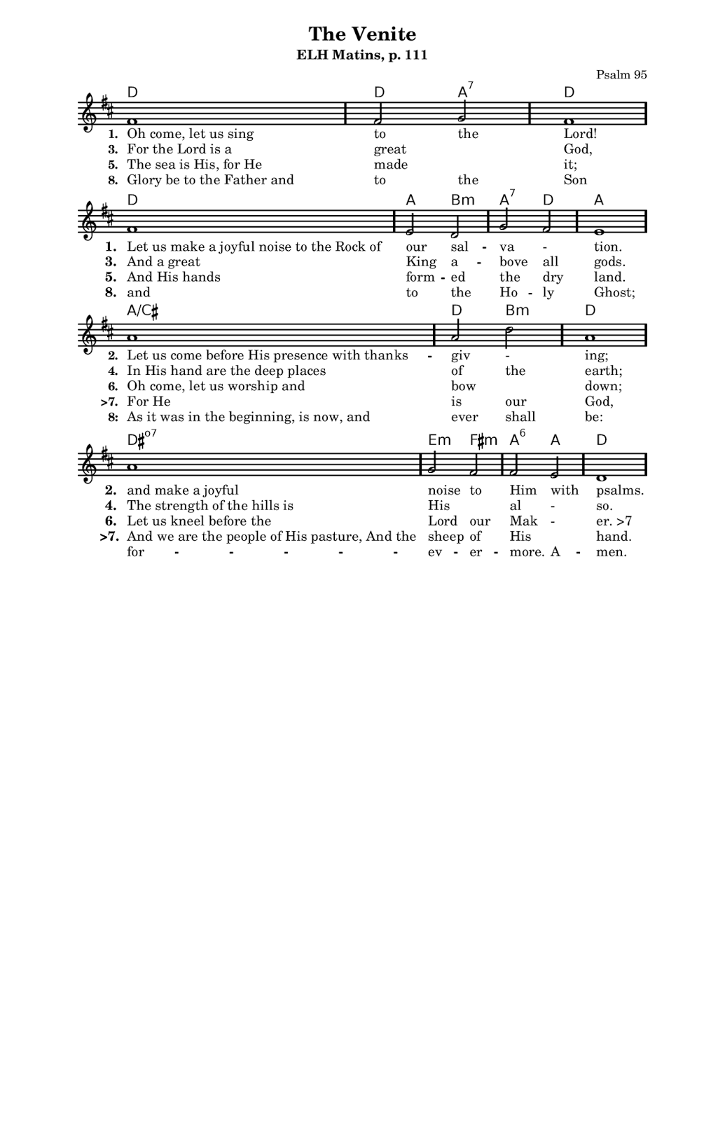 διαθηκη: The Venite: Matins (Psalm 95) ELH p. 111