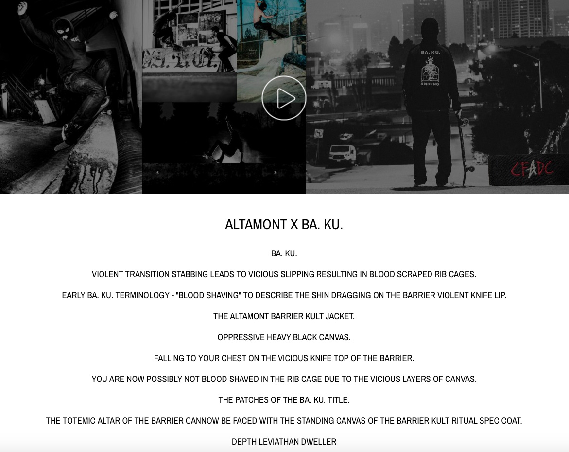 THE BARRIER KULT: BA. KU. ALTAMONT CLOTHING LINE, HORDE I & II VIDEOS ...