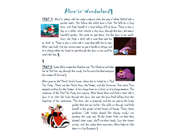 We are all mad here!: 3. Reading: Alice in Wonderland