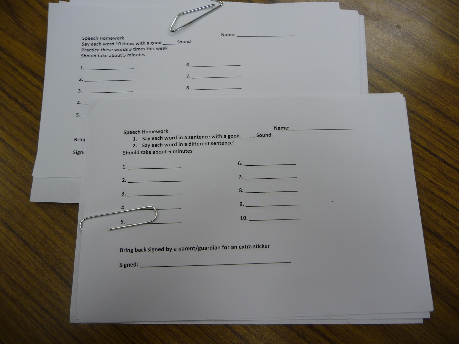 Liz's Speech Therapy Ideas: Homework