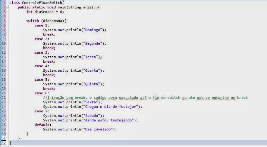 JAVA: Controle de fluxo: switch