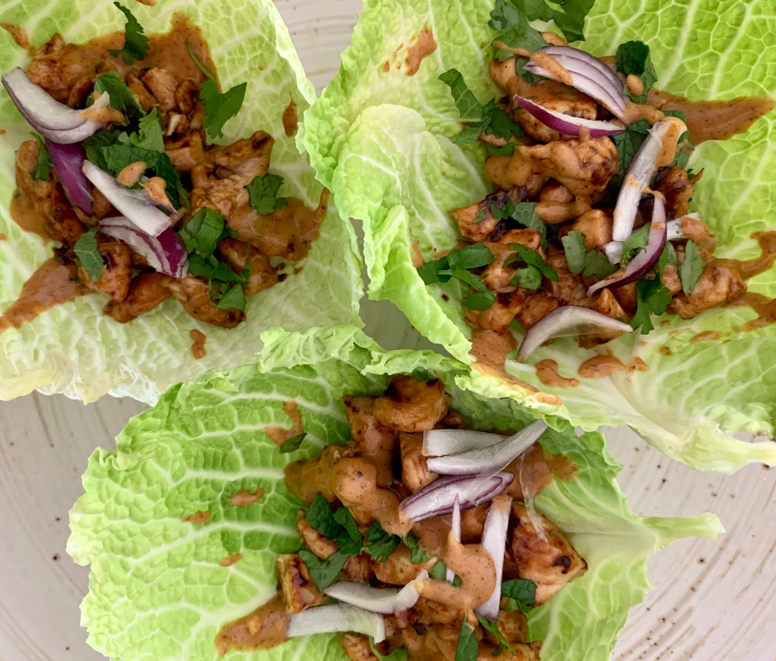 Thai Chopped Chicken Cabbage Wraps With Spicy Almond Butter Sauce ...