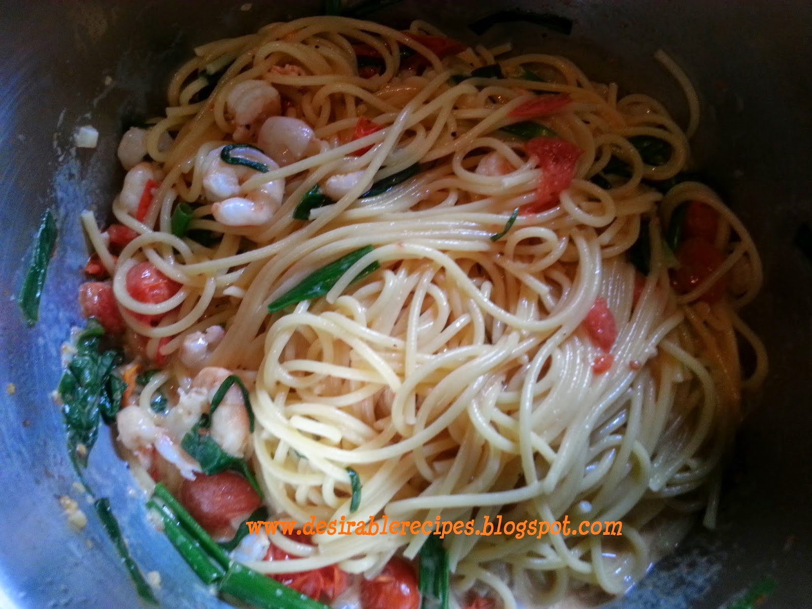 Spaghetti With Prawns In A Creamy Tomato Sauce