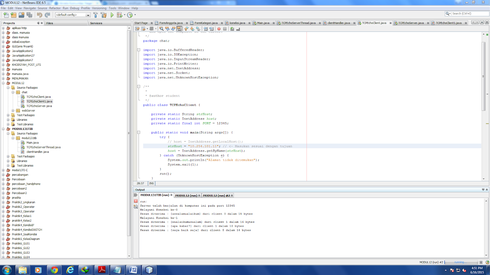 SOCKET PROGRAMMING DASAR MENGGUNAKAN JAVA NETBEANS
