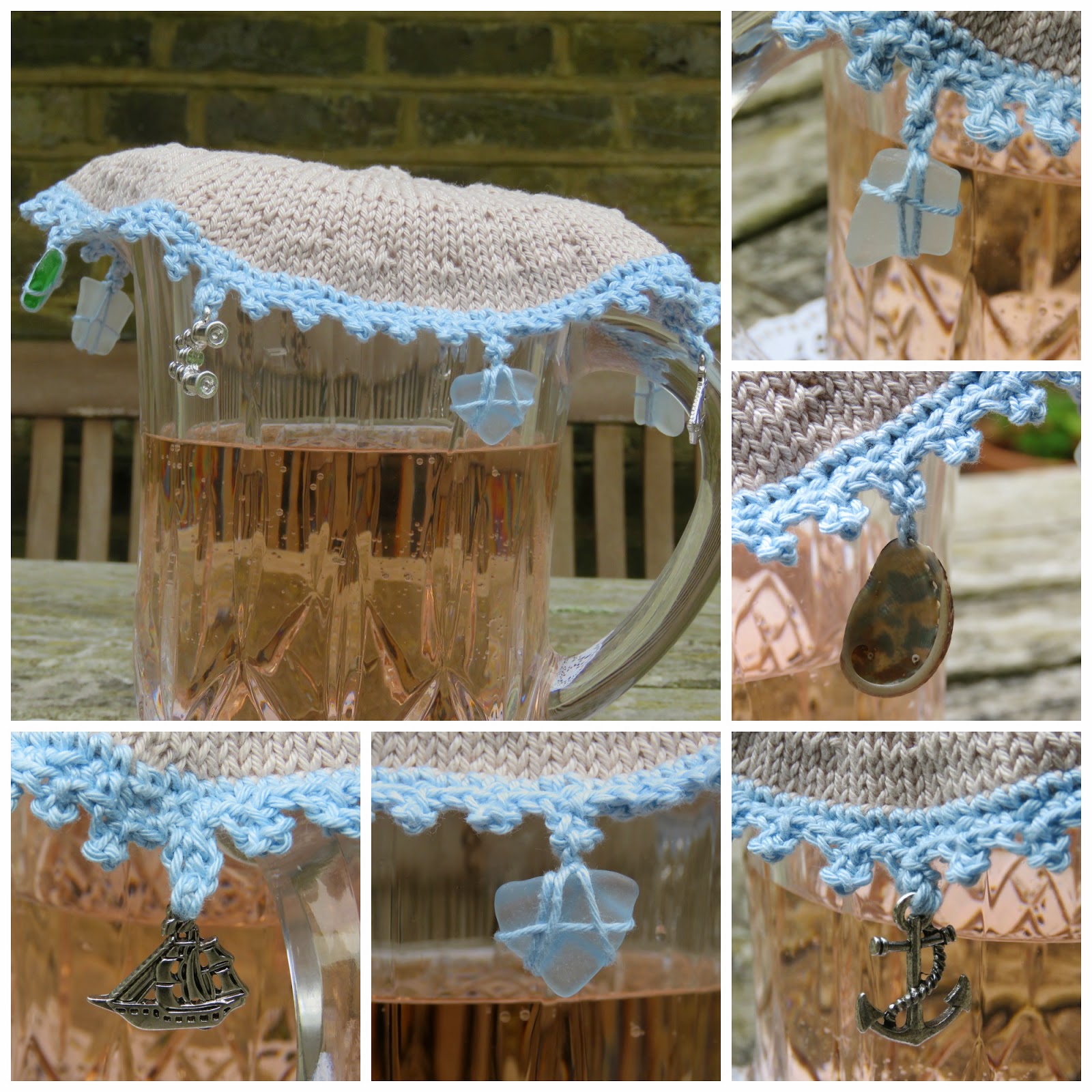 just saying ...: Jug cover ... with sea glass beads ...