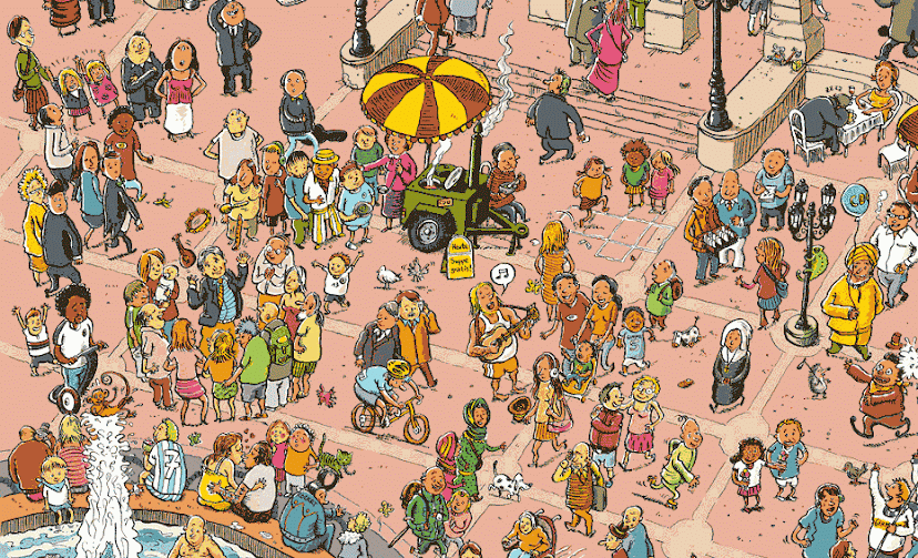 Die Wimmelbilder von Marian Schönfeld (Mamei): Wimmelbild 11 "Straßenszene"