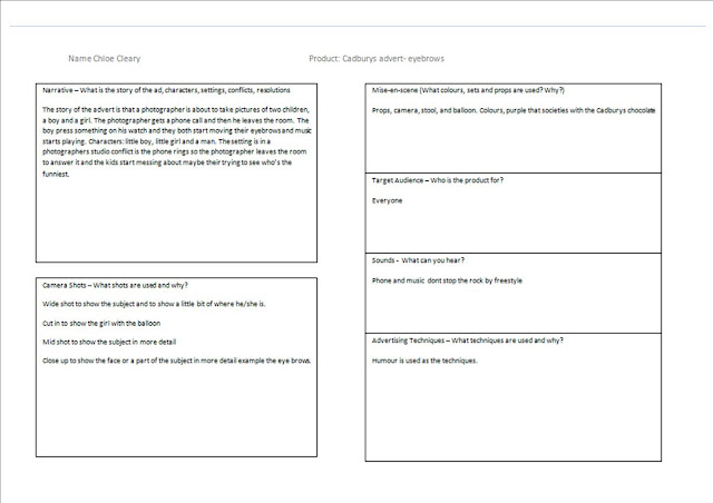 DCA Productions: Chloe Cleary advert Cadbury eyebrows and Chocolate Charmer