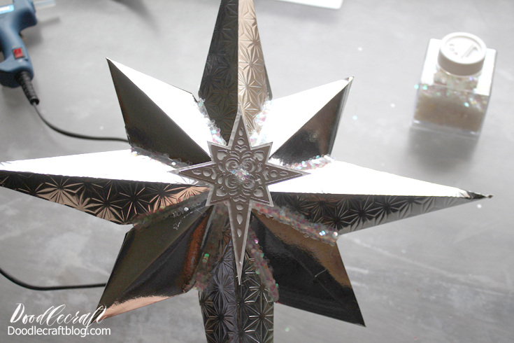 Silver Star Tree Topper on Blue Christmas Tree with Cricut Maker