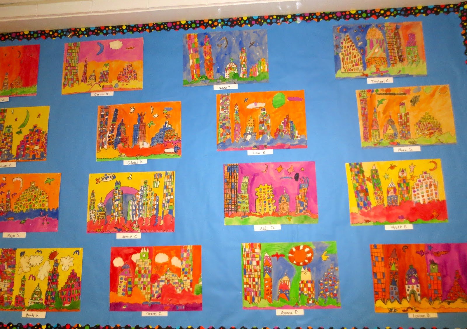 Zilker Elementary Art Class: Second Grade Cityscape Paintings