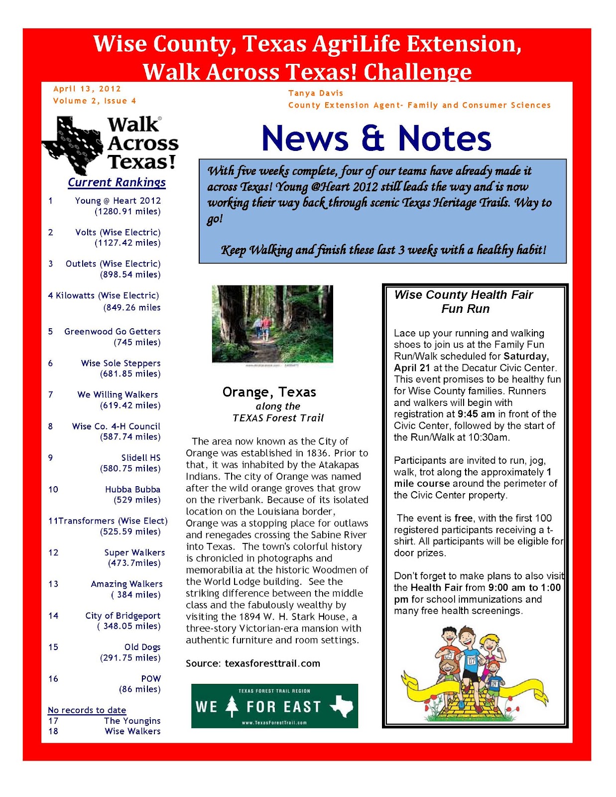 Texas A&M Agrilife Extension - Wise County: Walk Across Texas Newsletter
