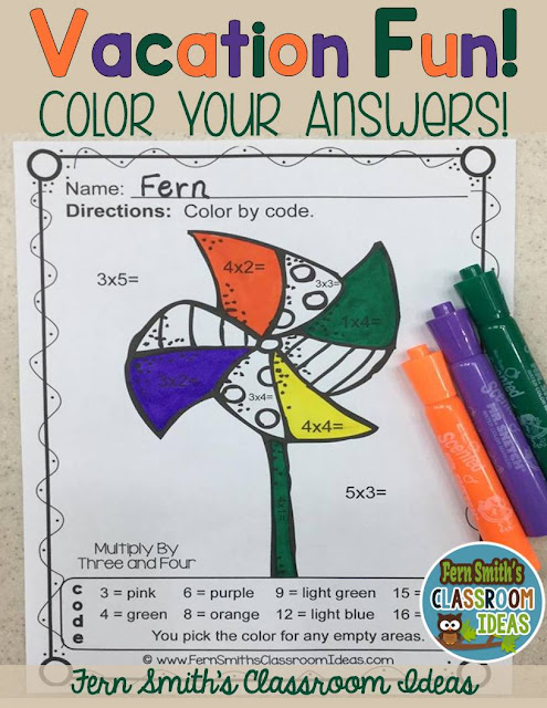 Want Some Really Cute Vacation Themed Color Your Answers Printables To ...