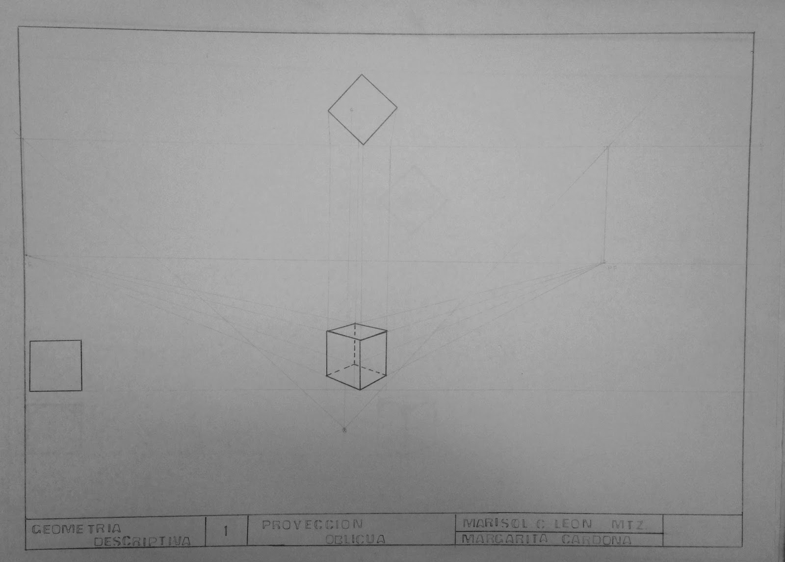 Geometría Descriptiva: Perspectiva oblícua de cubo