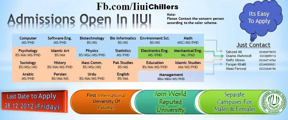IIUI Admission Open | Spring Admissions ~ IIUI Chillers