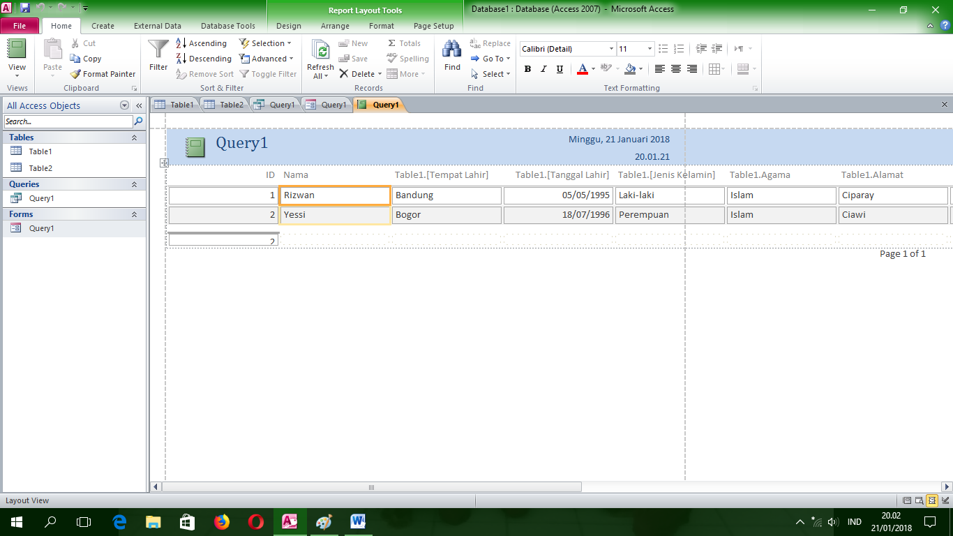 Cara Membuat Table, Query, Form dan Report pada Microsoft Acces