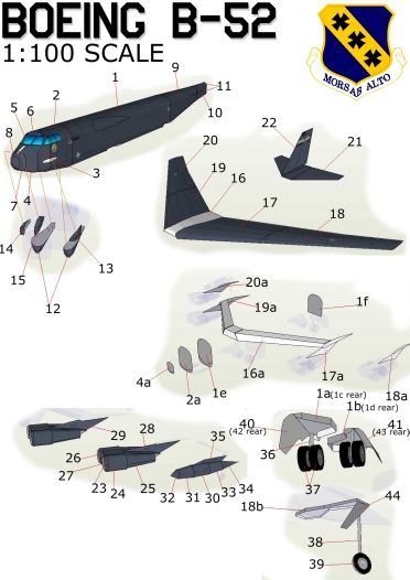 Amantes da Aviação: B-52 H-Paper Model (modelo de Papel)Escala 1/100