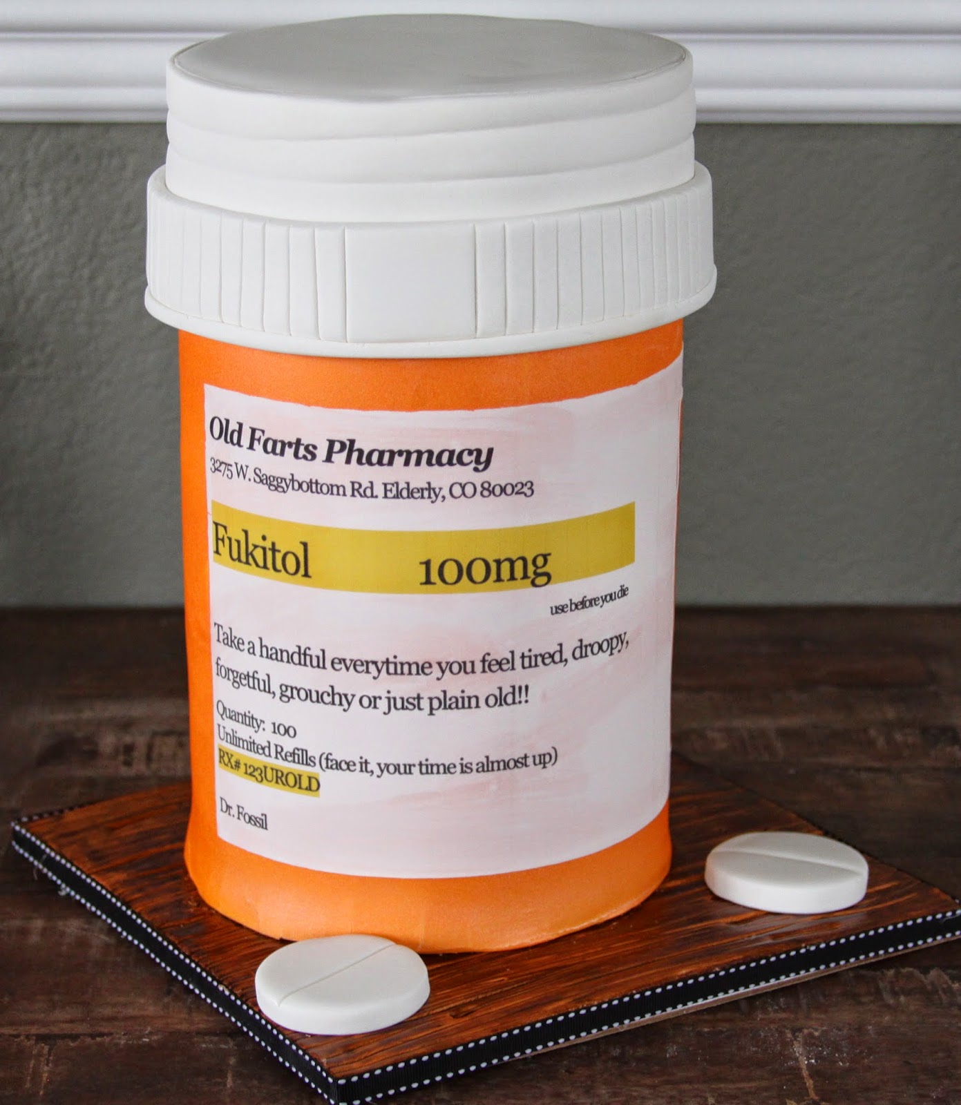 .: Over The Hill Pill Bottle Cake