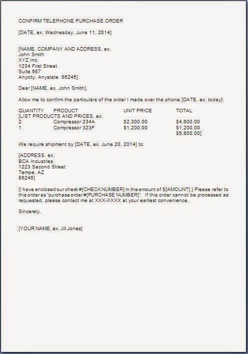 Purchase Order Confirmation Letter Format