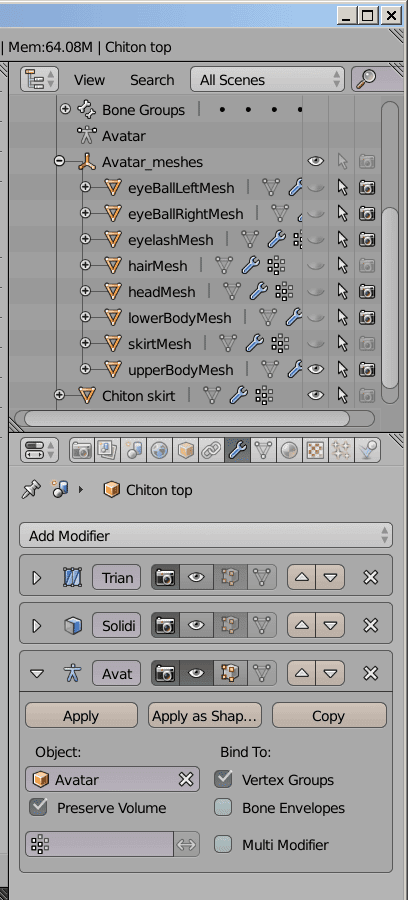 New Media Arts Inc: Blender: Weight Paint tools list for OpenSim avatars