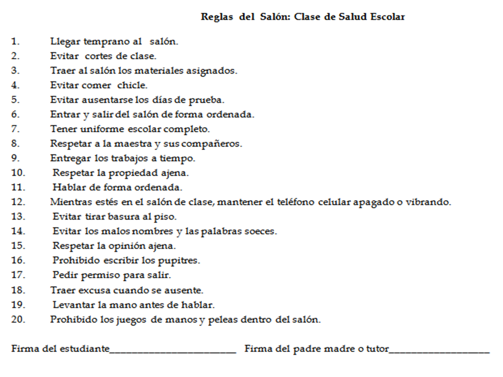 REGLAS DEL SALÓN