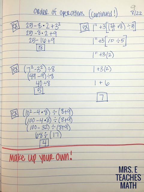 Order of Operations and Algebraic Expressions INB Pages | Mrs. E ...