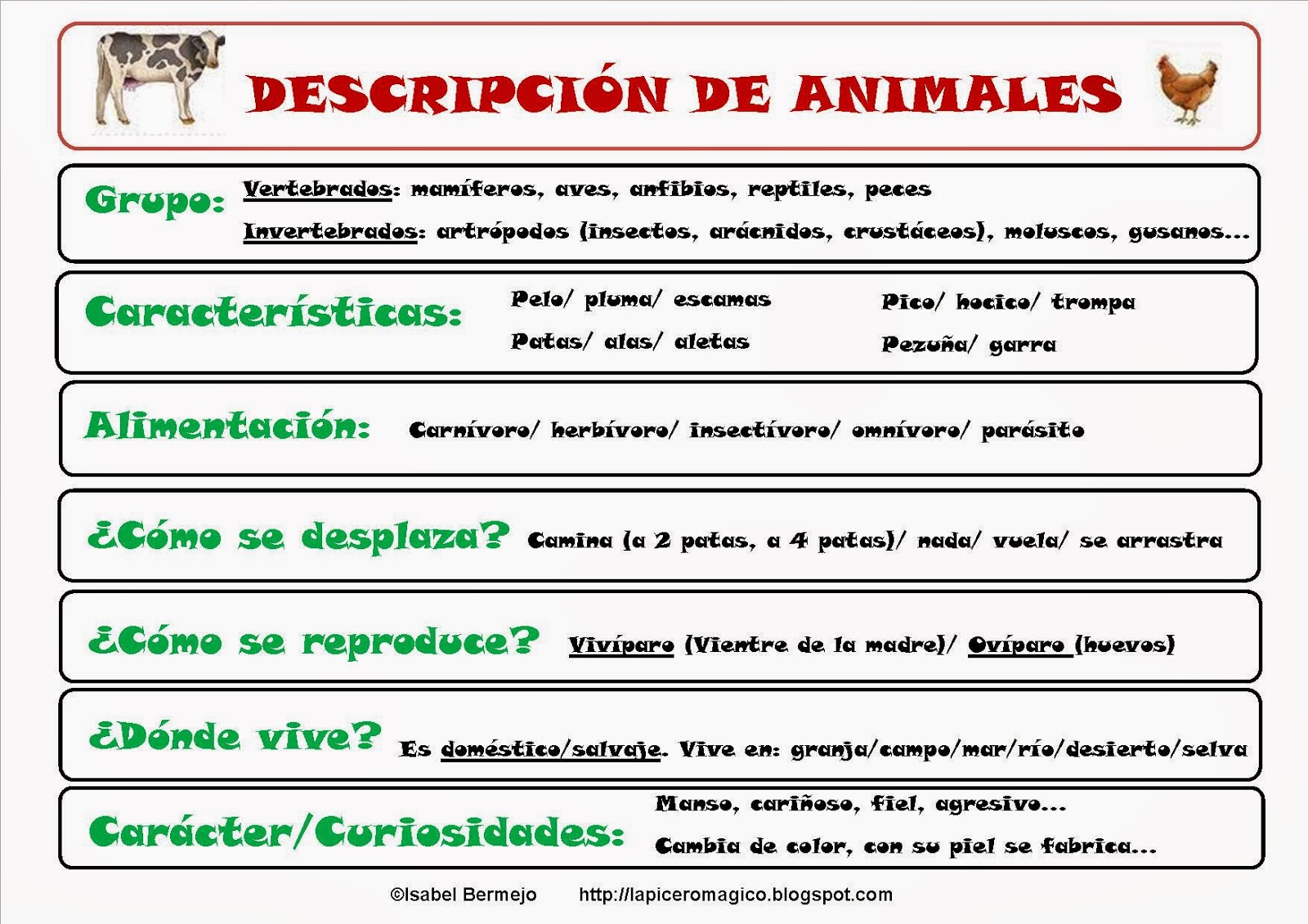 ¡Estamos en tercero!: Descripción de animales